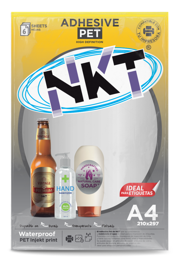 PAPEL ADHESIVO PET GLOSSY PLATEADO A4/6H – Nektech NKT